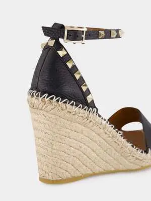 Valentino Garavani Calf Leather Wedge Espadrille Sandals