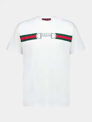 Gucci Cotton Jersey T-shirt With Web And Horsebit Embroidery - White