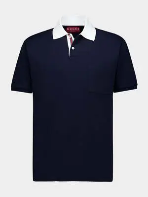 Gucci Stretch Cotton Piquet Polo Shirt With Web Detail - Blue