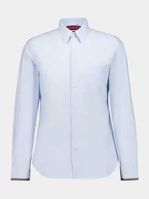 Gucci Light Striped Cotton Shirt With Web - Blue