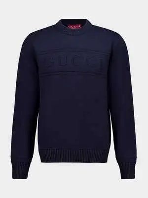 Gucci Cotton Wool Sweater With Intarsia - Blue