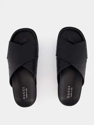 Gucci Gg Embossed Leather Slides