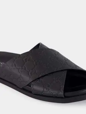 Gucci Gg Embossed Leather Slides