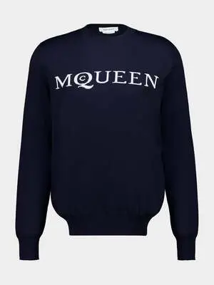 Alexander McQueen Logo Wool Jumper Blue