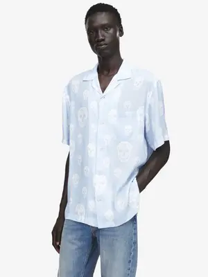 Alexander McQueen Light Skull Print Hawaiian Shirt - Blue