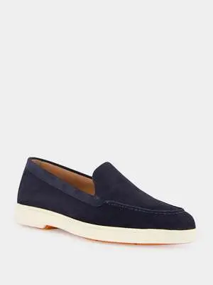 Santoni Suede Calf Leather Loafers - Blue