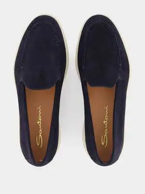 Santoni Suede Calf Leather Loafers - Blue