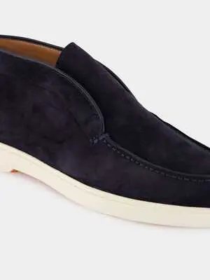 Santoni Desert Boots In Suede Calf Leather - Blue