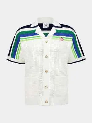 Casablanca White And Short Sleeve Stripe Knit Cotton Shirt