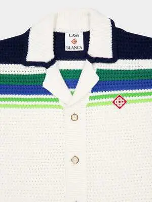 Casablanca White And Short Sleeve Stripe Knit Cotton Shirt