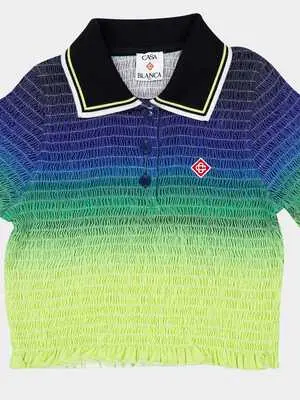 Casablanca Gradient Shirred Polo Shirt - Blue