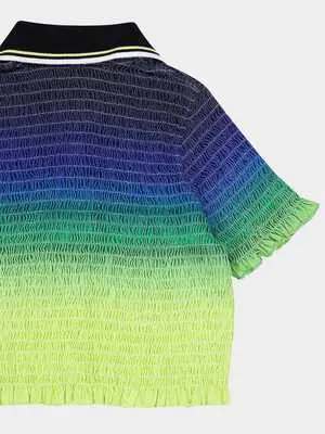 Casablanca Gradient Shirred Polo Shirt - Blue