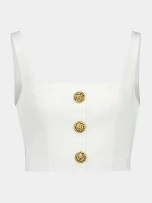 Balmain Strappy Bralette Top With Gold Buttons - White