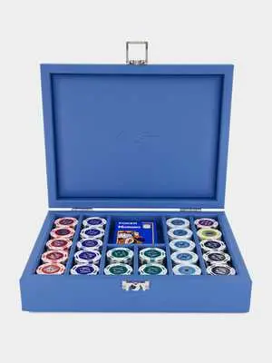 Hector Saxe Paris Limoges Leather Poker Set - Blue