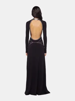 Rabanne Jeweled Backless Knit Gown