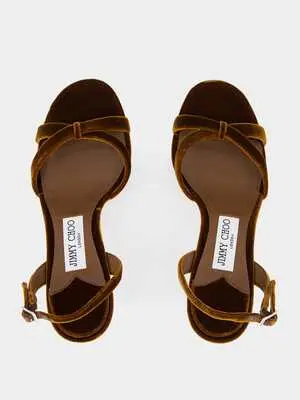 JIMMY CHOO Elsy 70 Velvet Sandals - Brown
