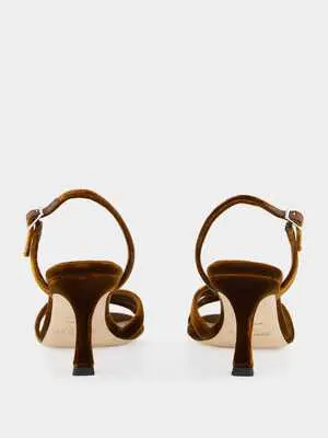 JIMMY CHOO Elsy 70 Velvet Sandals - Brown