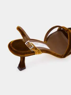 JIMMY CHOO Elsy 70 Velvet Sandals - Brown