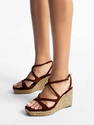 JIMMY CHOO Ayla 85 Suede Wedge Sandals