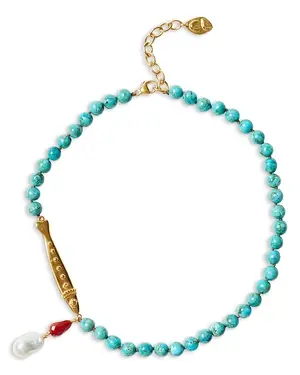Chan Luu Gemstone And Fish Charm Beaded Pendant Necklace - Turquoise