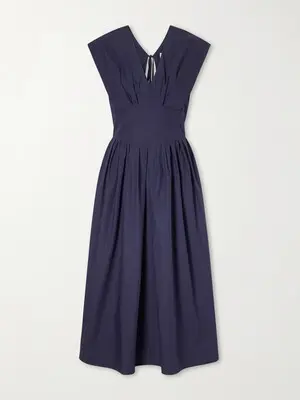 Rosie Assoulin In Full Bloom Gathered Cotton-taffeta Midi Dress - Blue