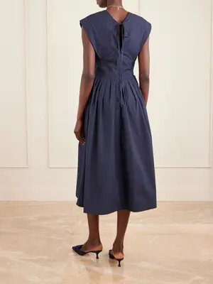Rosie Assoulin In Full Bloom Gathered Cotton-taffeta Midi Dress - Blue