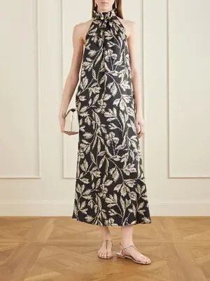 Max Mara Printed Silk-twill Midi Dress - Black