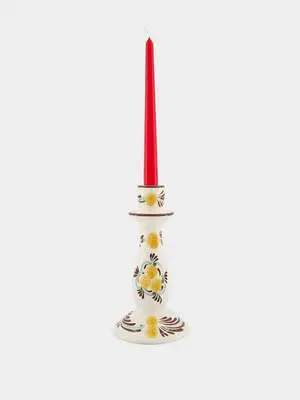 LES-OTTOMANS Yellow And Brown Hand-painted Ceramic Candlestick - Multicolour