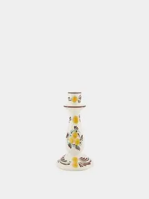 LES-OTTOMANS Yellow And Brown Hand-painted Ceramic Candlestick - Multicolour