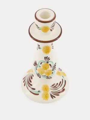 LES-OTTOMANS Yellow And Brown Hand-painted Ceramic Candlestick - Multicolour