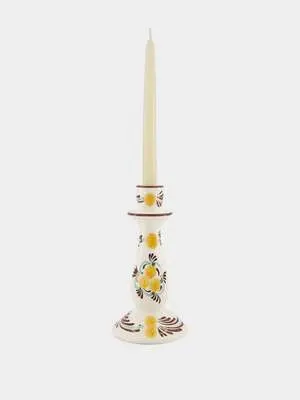 LES-OTTOMANS Yellow And Brown Hand-Painted Ceramic Candlestick Multicolour