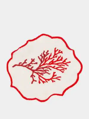 LES-OTTOMANS Hand-embroidered Cotton Cocktail Napkins Set - Red