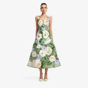 LEO LIN Beatrice Floral Hand-embroidered Midi Dress