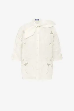 LEO LIN Brooklyn Appliqué Bow Puff Sleeve Top - Snow