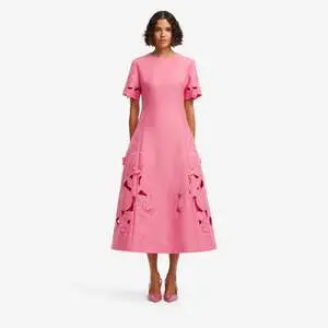 LEO LIN Caroline Appliqué Short Sleeve Midi Dress - Fuchsia