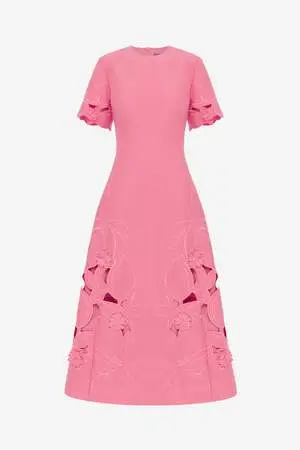 LEO LIN Caroline Appliqué Short Sleeve Midi Dress