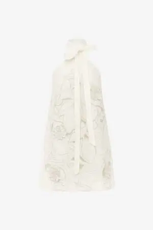 LEO LIN Lola Appliqué Halterneck Mini Dress - Snow