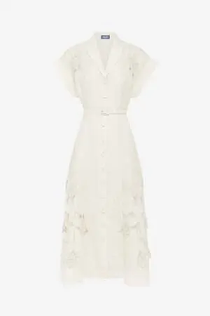 LEO LIN Aubrey Appliqué Shirt Midi Dress - Snow