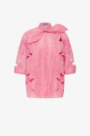 LEO LIN Brooklyn Appliqué Bow Puff Sleeve Top - Fuchsia