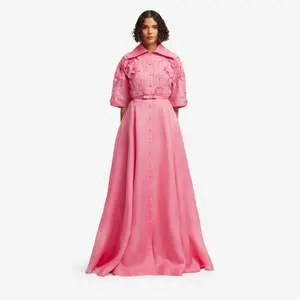 LEO LIN Junia Appliqué Puff Sleeve Silk Gown - Fuchsia