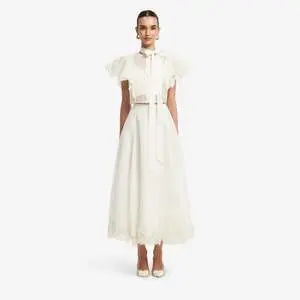LEO LIN Leila Appliqué Midi Skirt - Snow