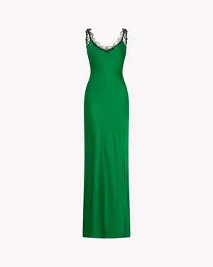 Serena Bute Silk Slip Dress With Lace Trim - Green