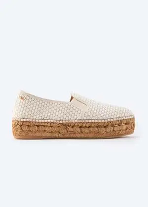 VISCATA Castell Premium Canvas Espadrille Flatforms - White Mesh