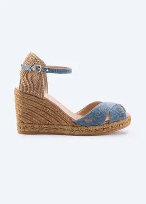 VISCATA Aiguablava Premium Espadrille Wedge Sandals - Washed Denim
