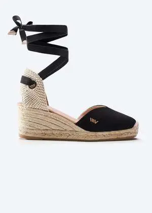 VISCATA Gava Canvas Espadrille Wedges - Black