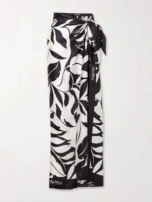 Max Mara Beachwear Spuma Printed Silk Pareo - Black
