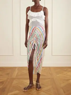 Missoni Gathered Striped Metallic Crochet-knit Midi Skirt - Blue