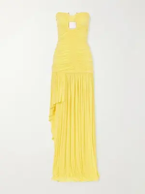 Christopher Esber Orion Strapless Ruched Gown - Yellow