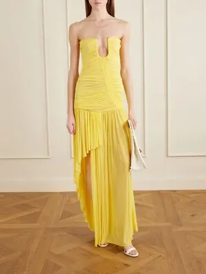 Christopher Esber Orion Strapless Ruched Gown - Yellow