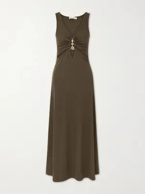Christopher Esber Droplet Embellished Cut-out Midi Dress - Brown